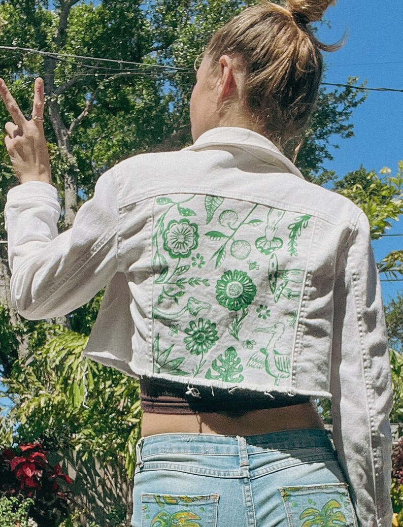 Hand-painted Floral Pattern White Jean Jacket - Etsy