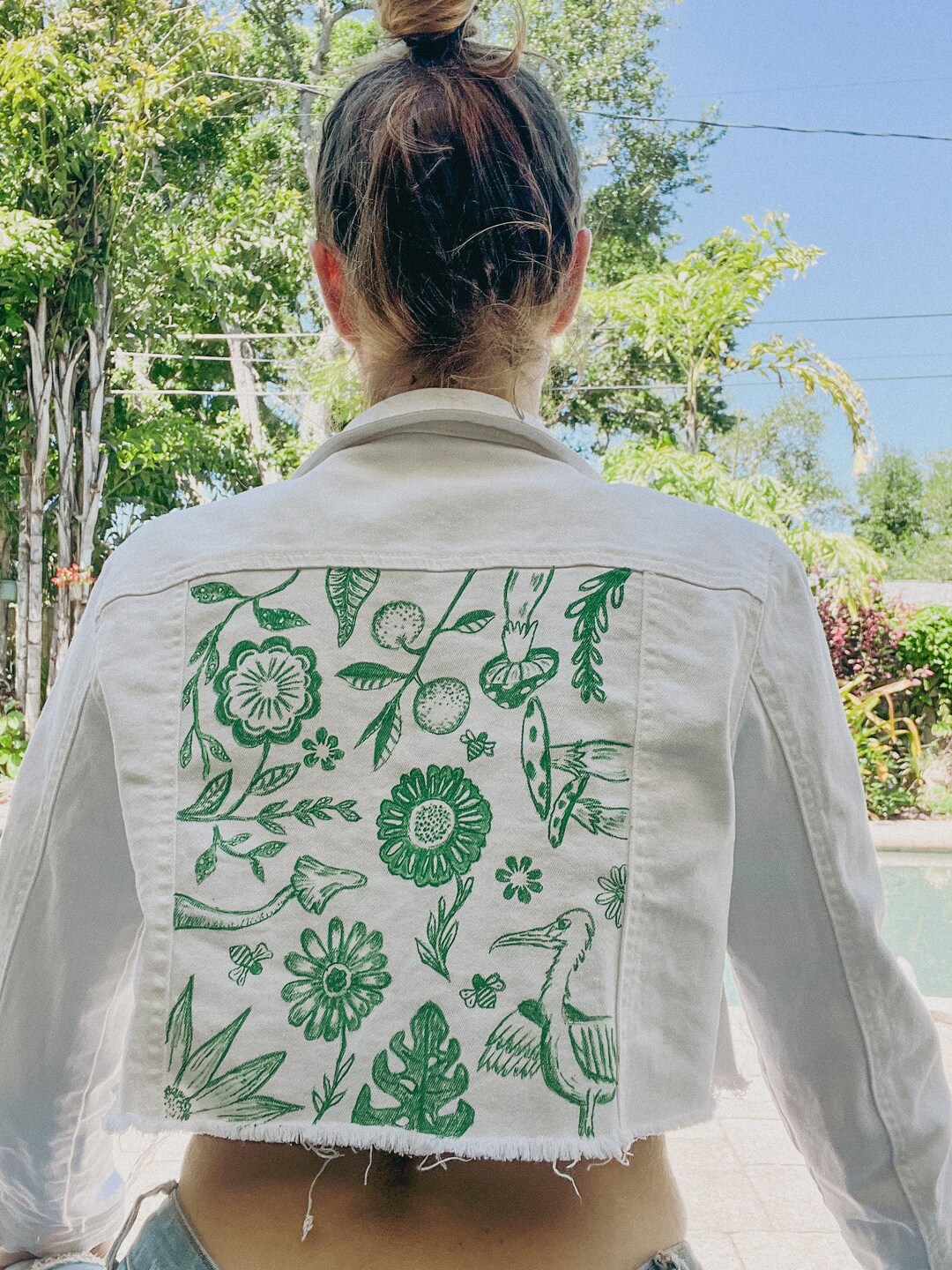 Hand-painted Floral Pattern White Jean Jacket - Etsy