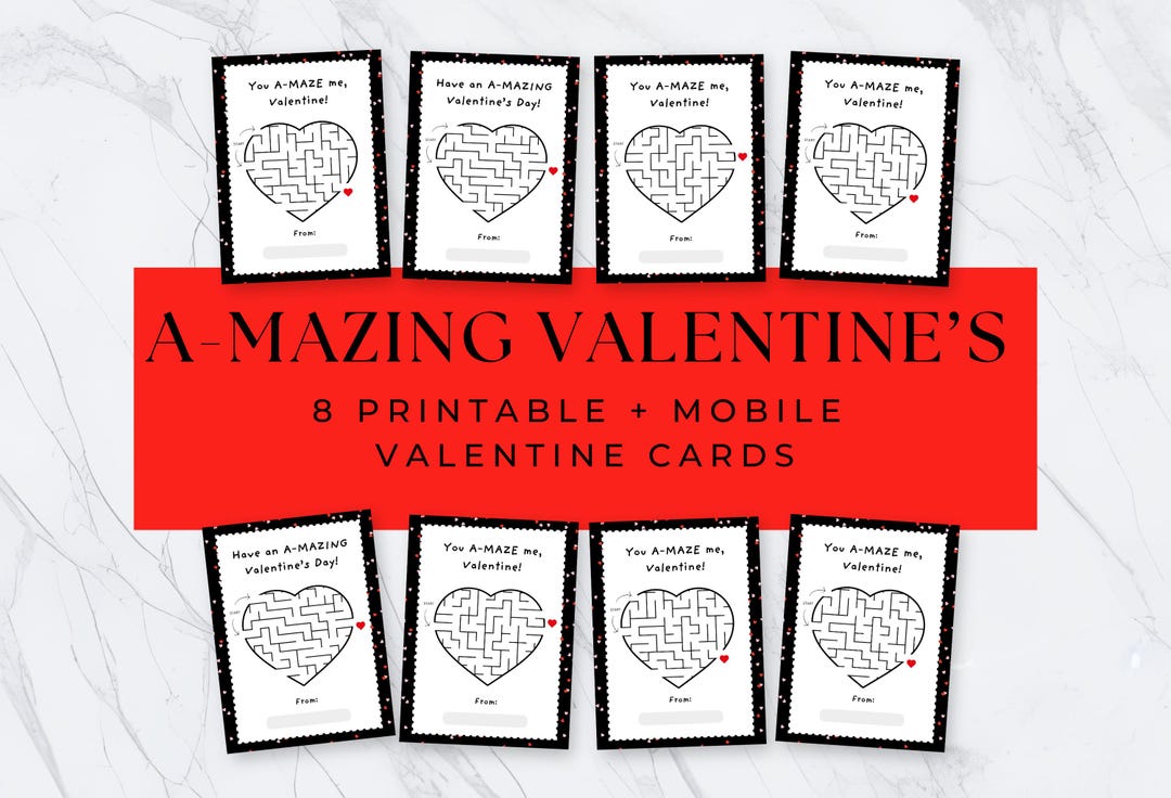 Kids Printable Maze Valentine's Day Cards Pre-school, Kindergarten ...