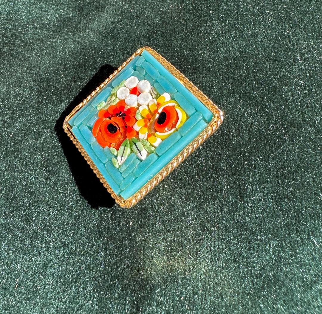 Vintage Italian Micro Mosaic Broach Pin - Etsy