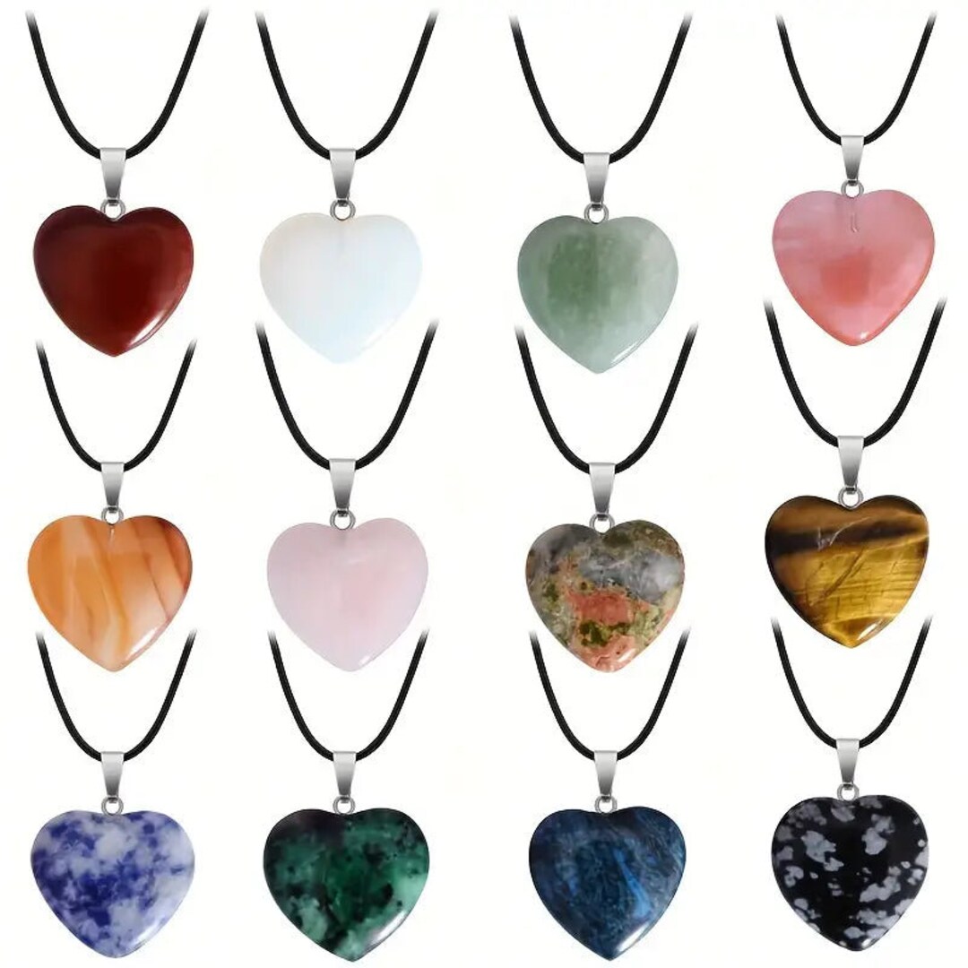 50 Pieces Multi-colored Natural Stone Crystal Heart-shaped Pendants on ...