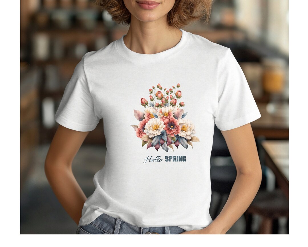 Cute Floral Design T-shirt, Hello Spring Girls T-shirt, Hello Spring ...