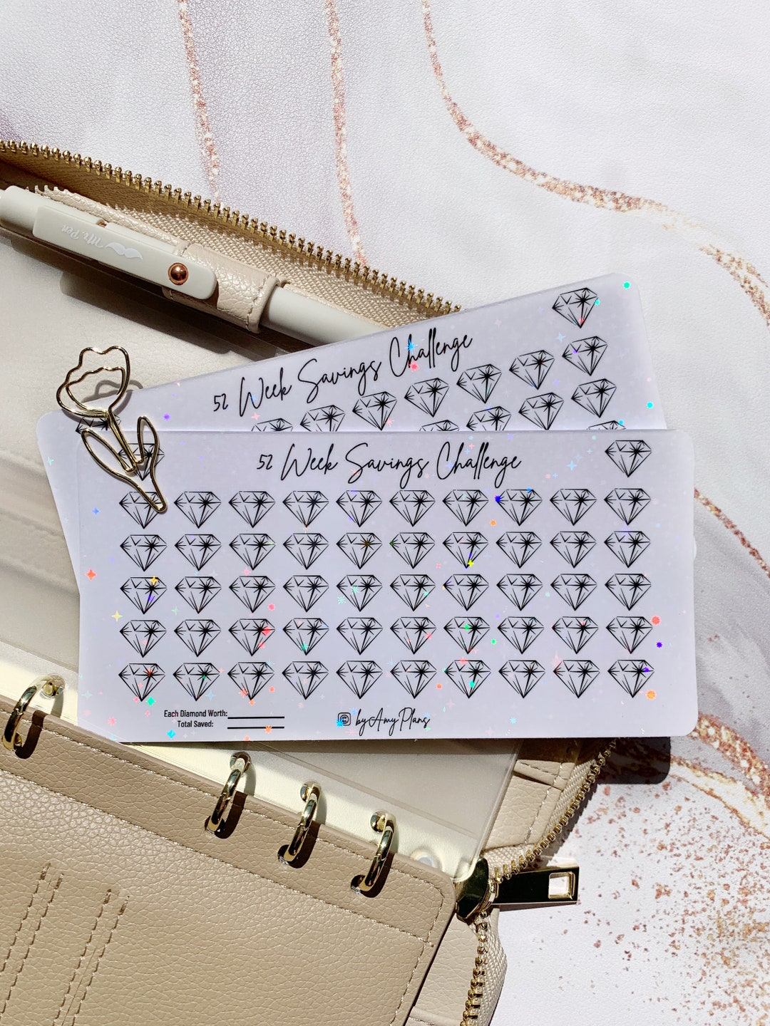 52 Week Diamond Cash Savings Challenge Tracker: Sparkle Overlay - Etsy