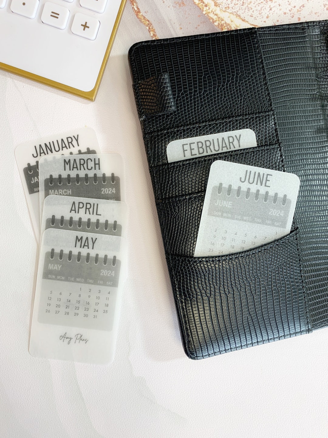 2024 Mini Calendar Cards for Budget Planner Binder 12 Month Bookmarks ...