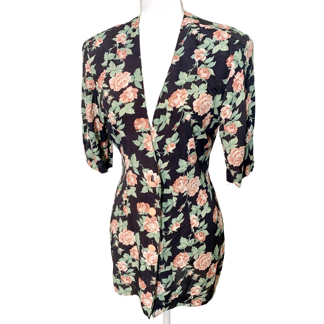 80's Vintage Knapp Studio Floral Top~made in U.s.a.~100% Rayon - Etsy