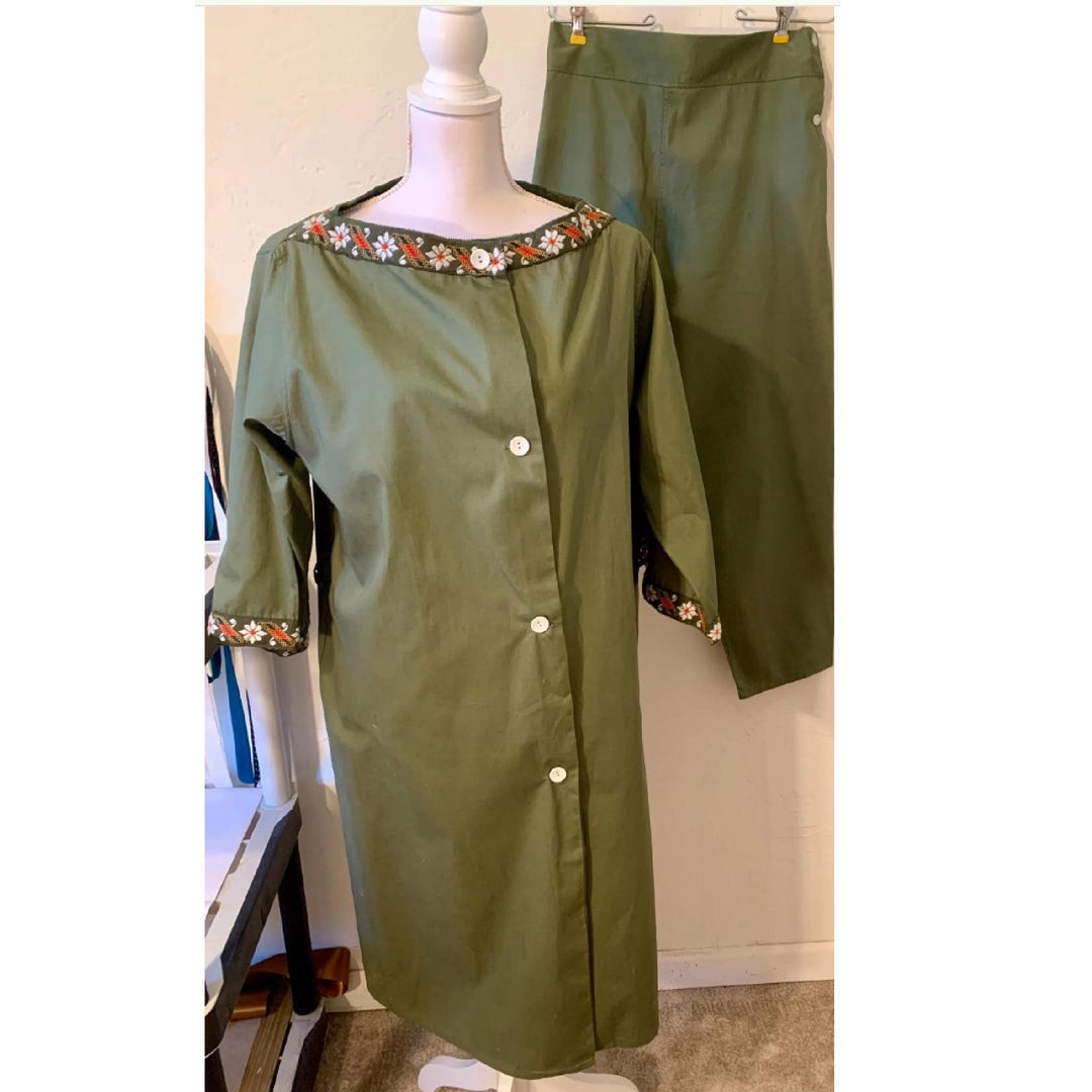 60's Vintage Lewis Frimel Dark Green Three Piece Outfit~all Cotton~with ...