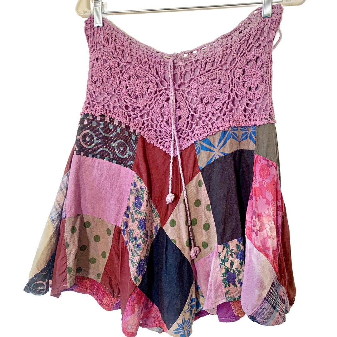 Vintage Crochet Patchwork Skirt~ Skirt of Many Colors - Etsy