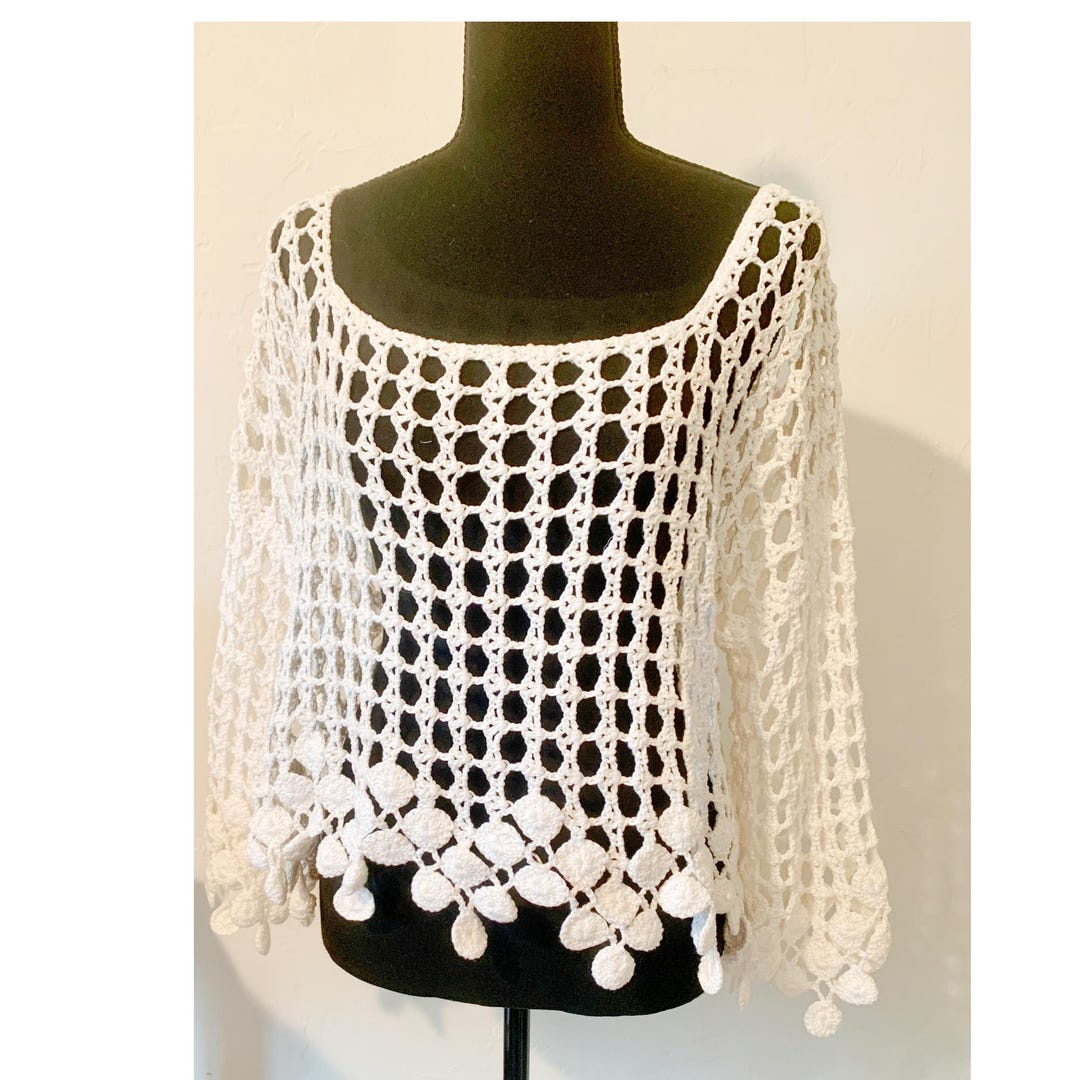 Y2K Crochet White Cotton Top, Where Over Anything, just Below Waist ...