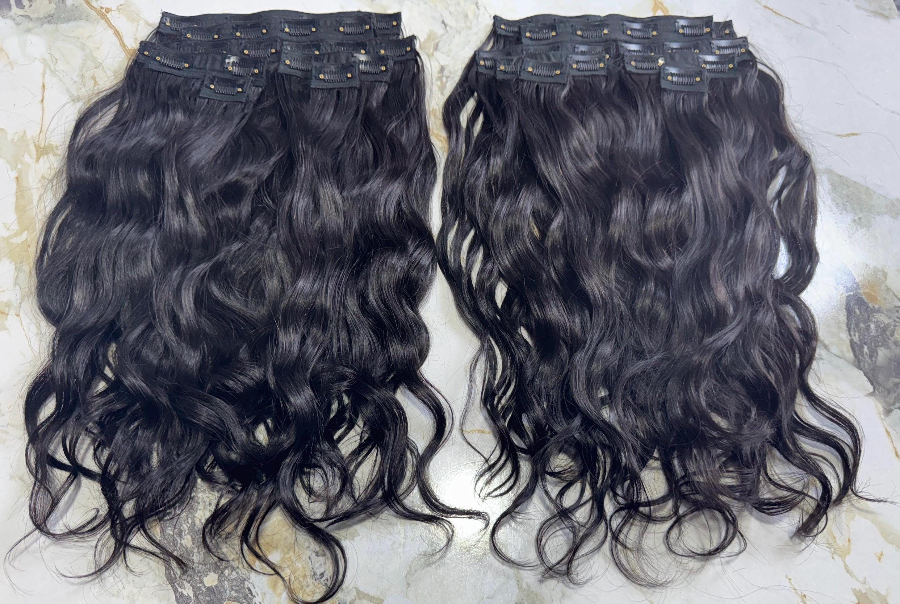Indian Virgin Clip on Wavy Extensions 200-220g – Multi-donor, Tangle ...