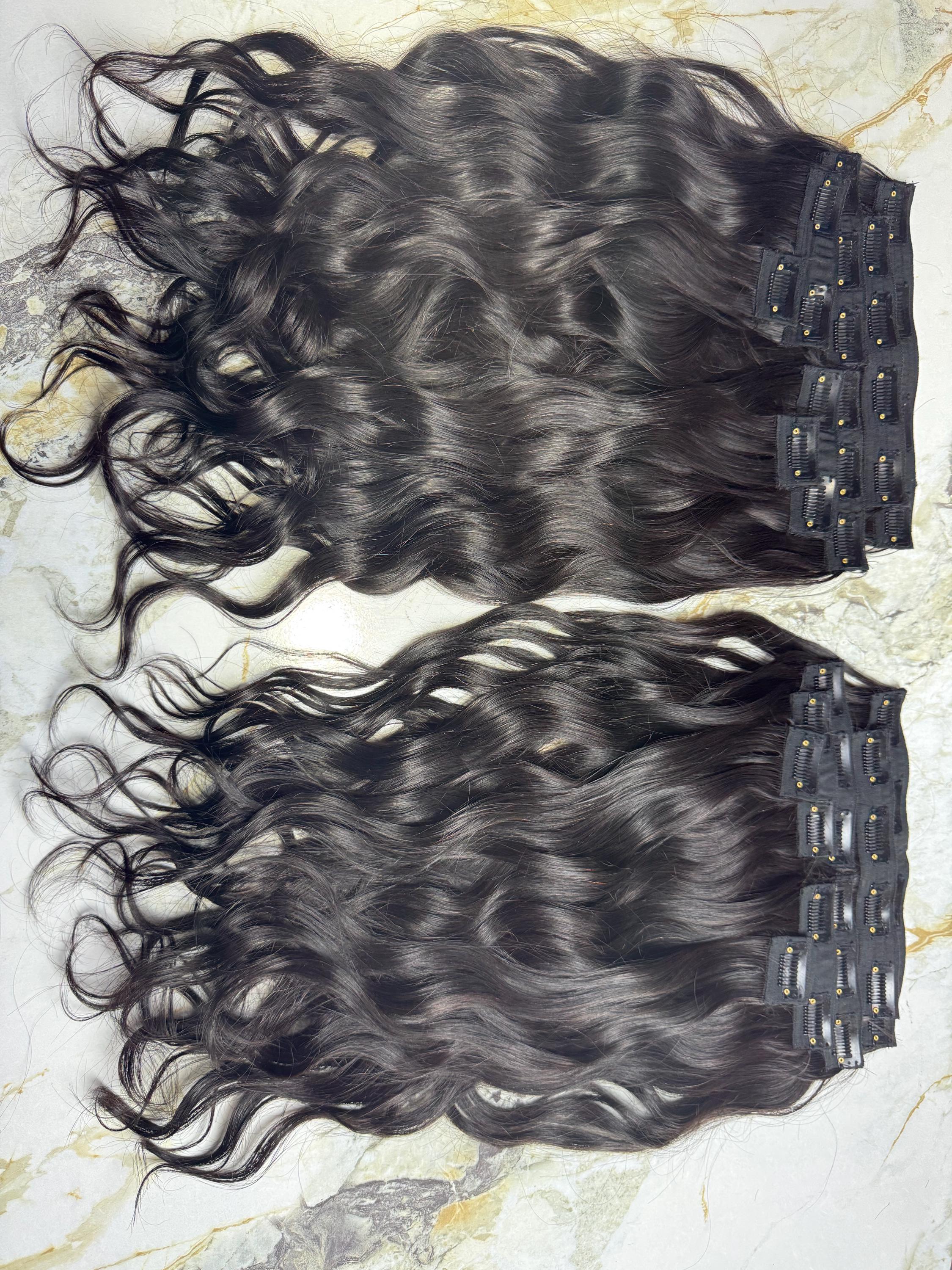 Indian Virgin Clip on Wavy Extensions 200-220g – Multi-donor, Tangle ...