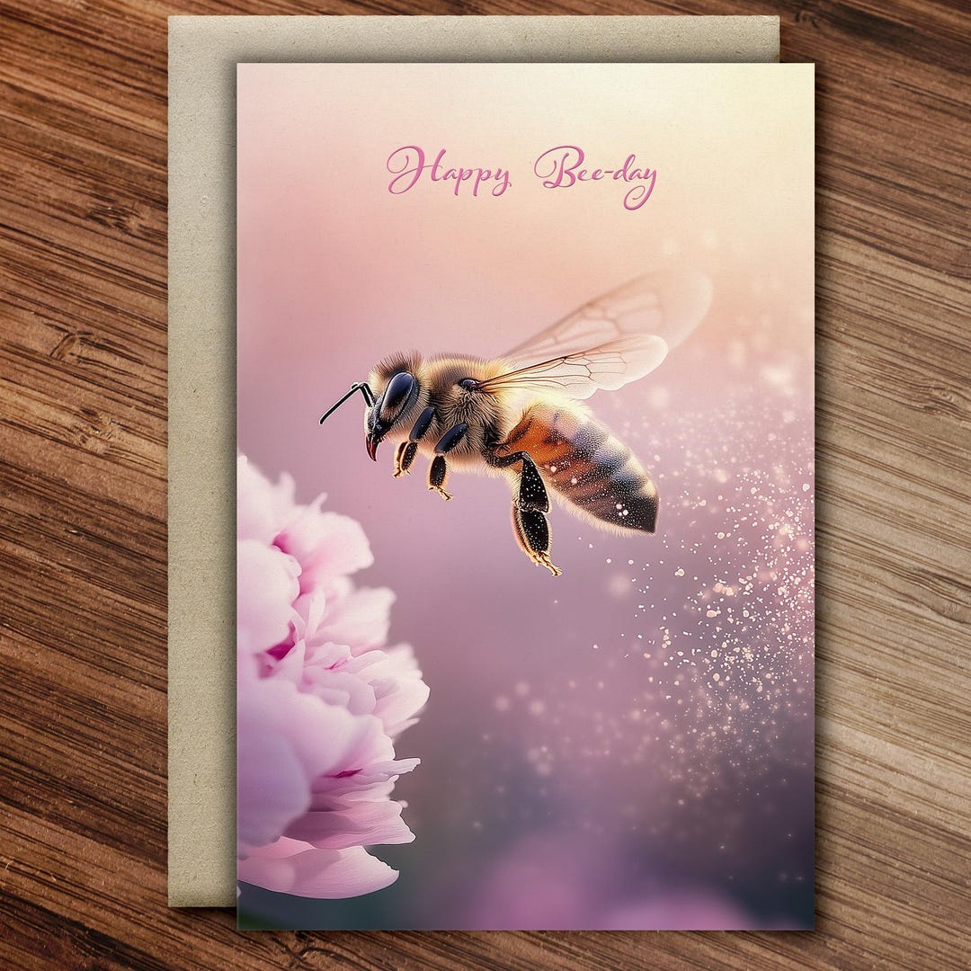 Happy Bee-day Ethereal Macro Bee Wrap-around Birthday Card - Etsy