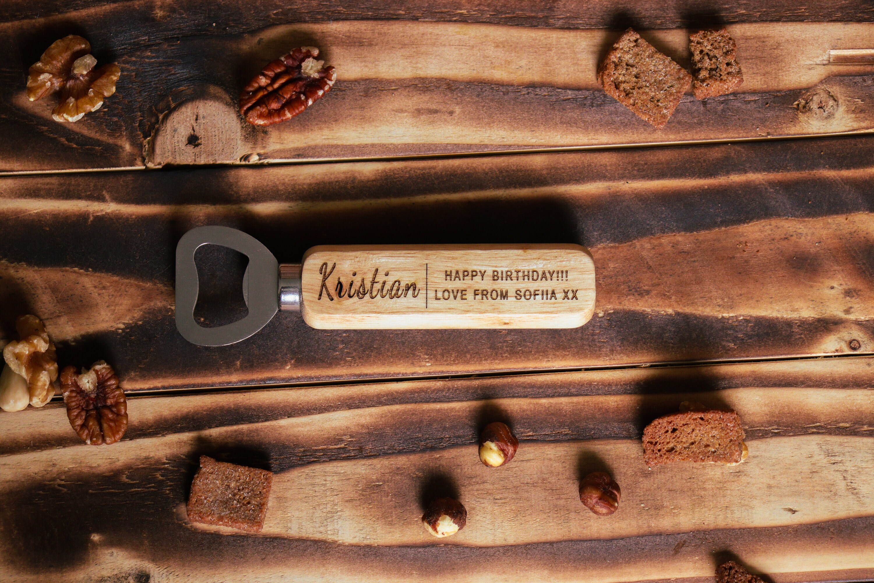 Personalised Bottle Opener Natural Wooden Handle Engraved With Any Name ...