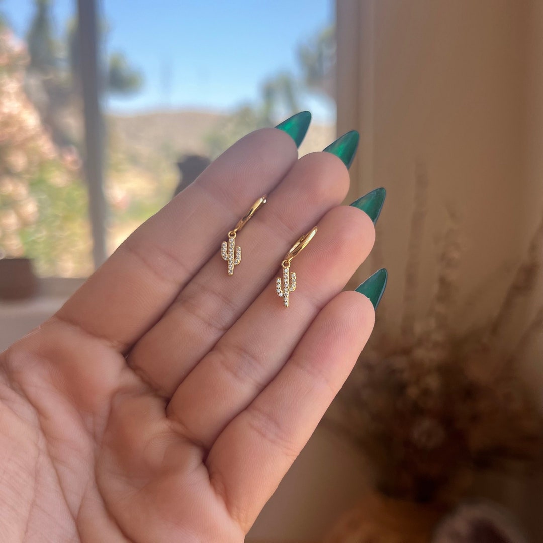 Saguaro Cactus Ear Huggies, 14kt Gold Vermeil, .925 Sterling Silver ...