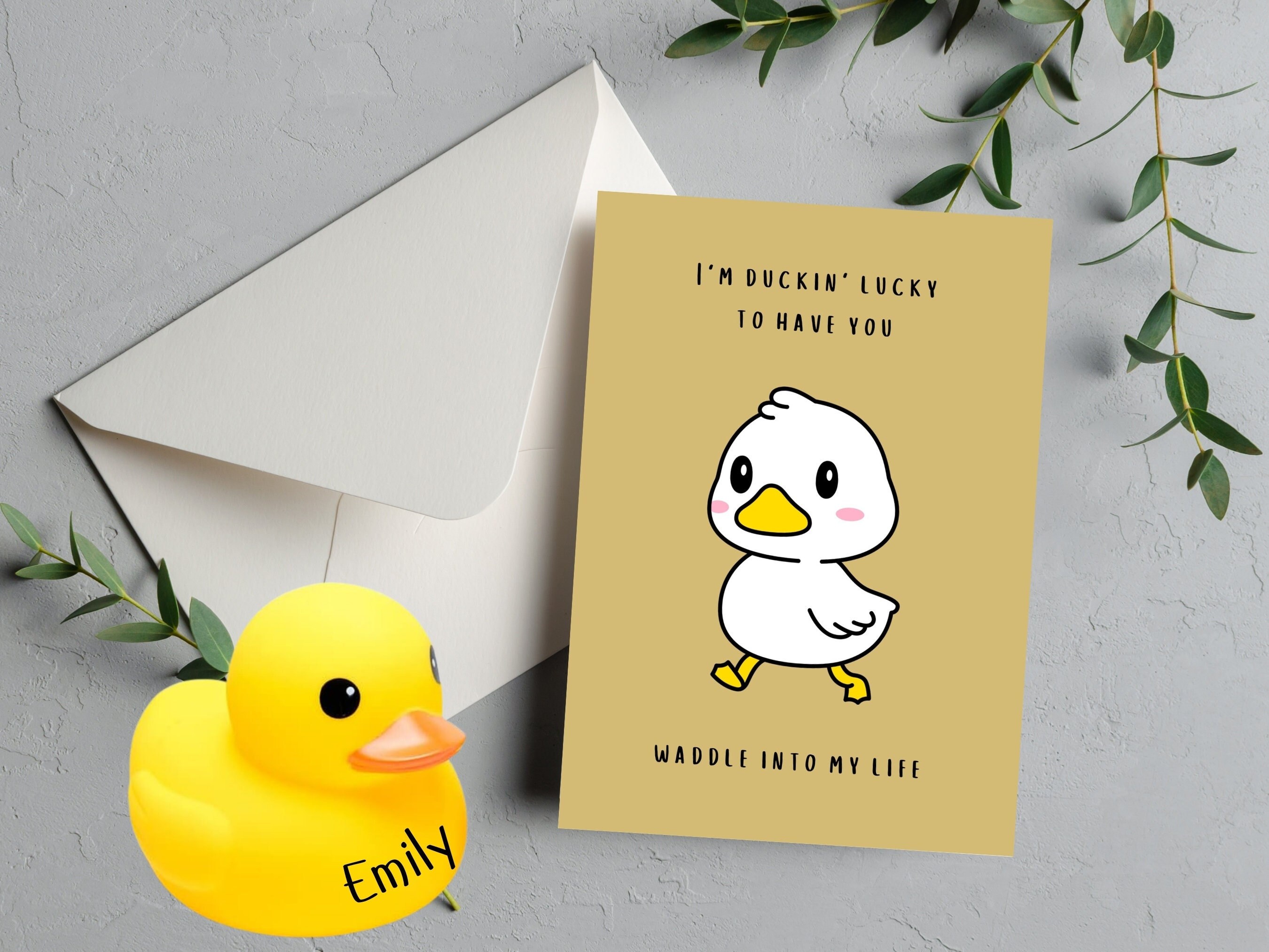 Cute Duck Greeting Card With Adorable Rubber Duck i'm Duckin' Lucky to ...