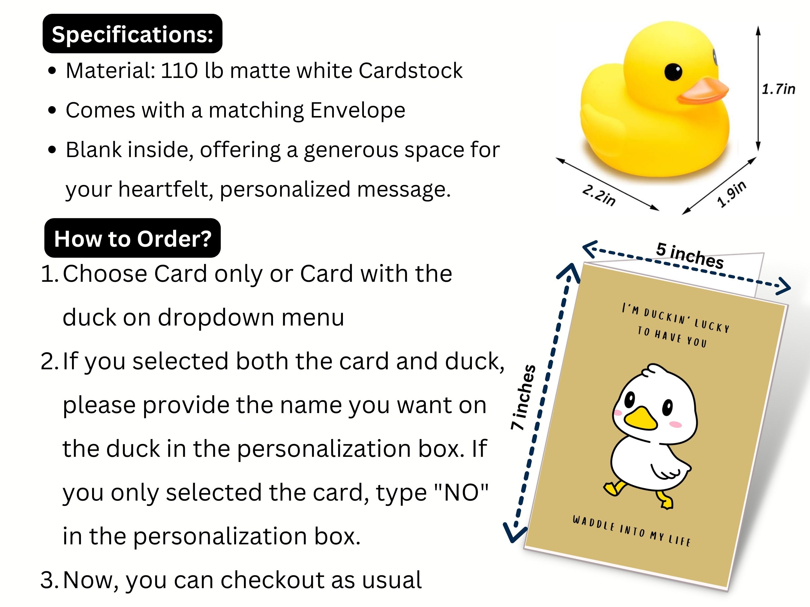 Cute Duck Greeting Card With Adorable Rubber Duck i'm Duckin' Lucky to ...