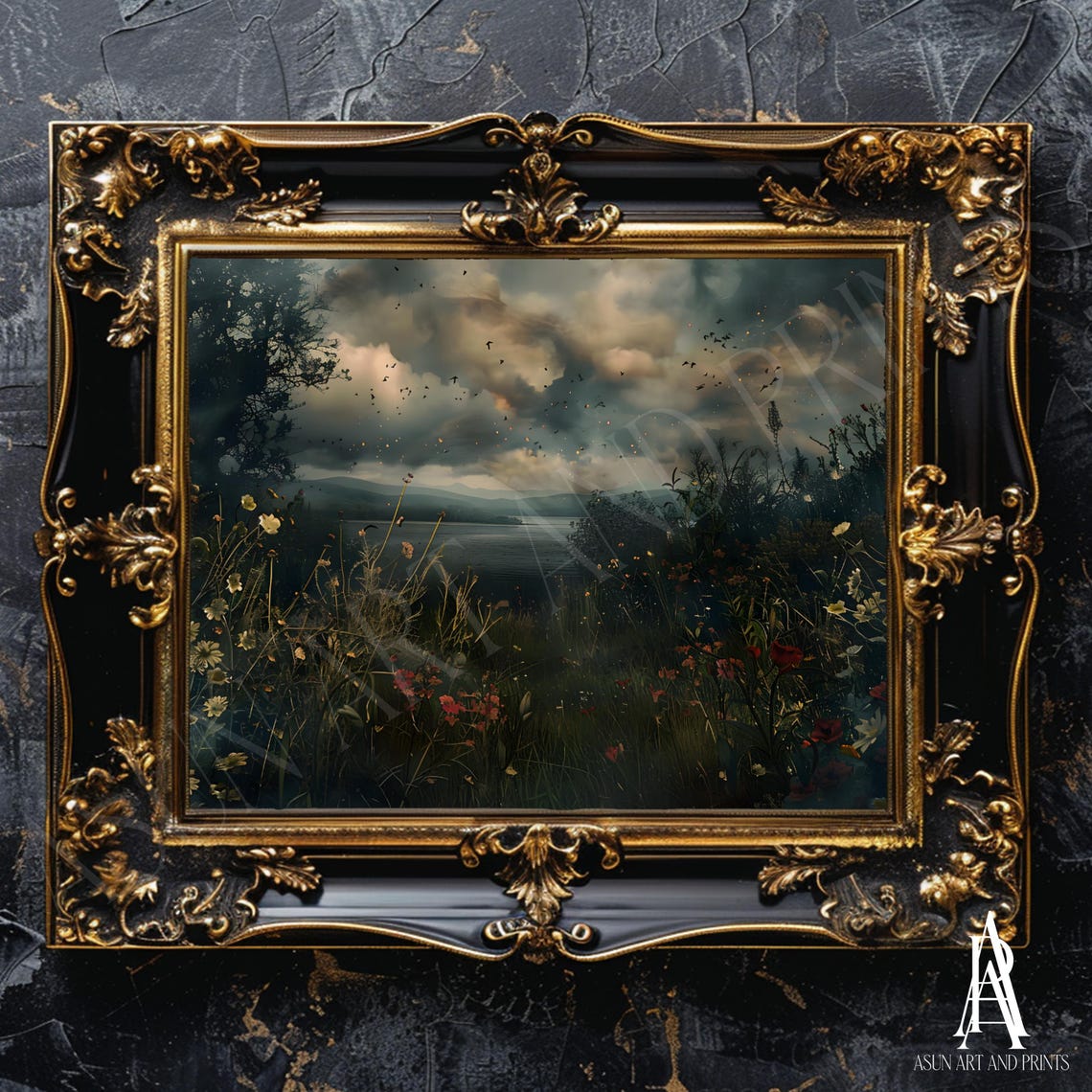 MOODY LAKE FORREST | Vintage European Art, Dark Moody Prints, Vintage ...