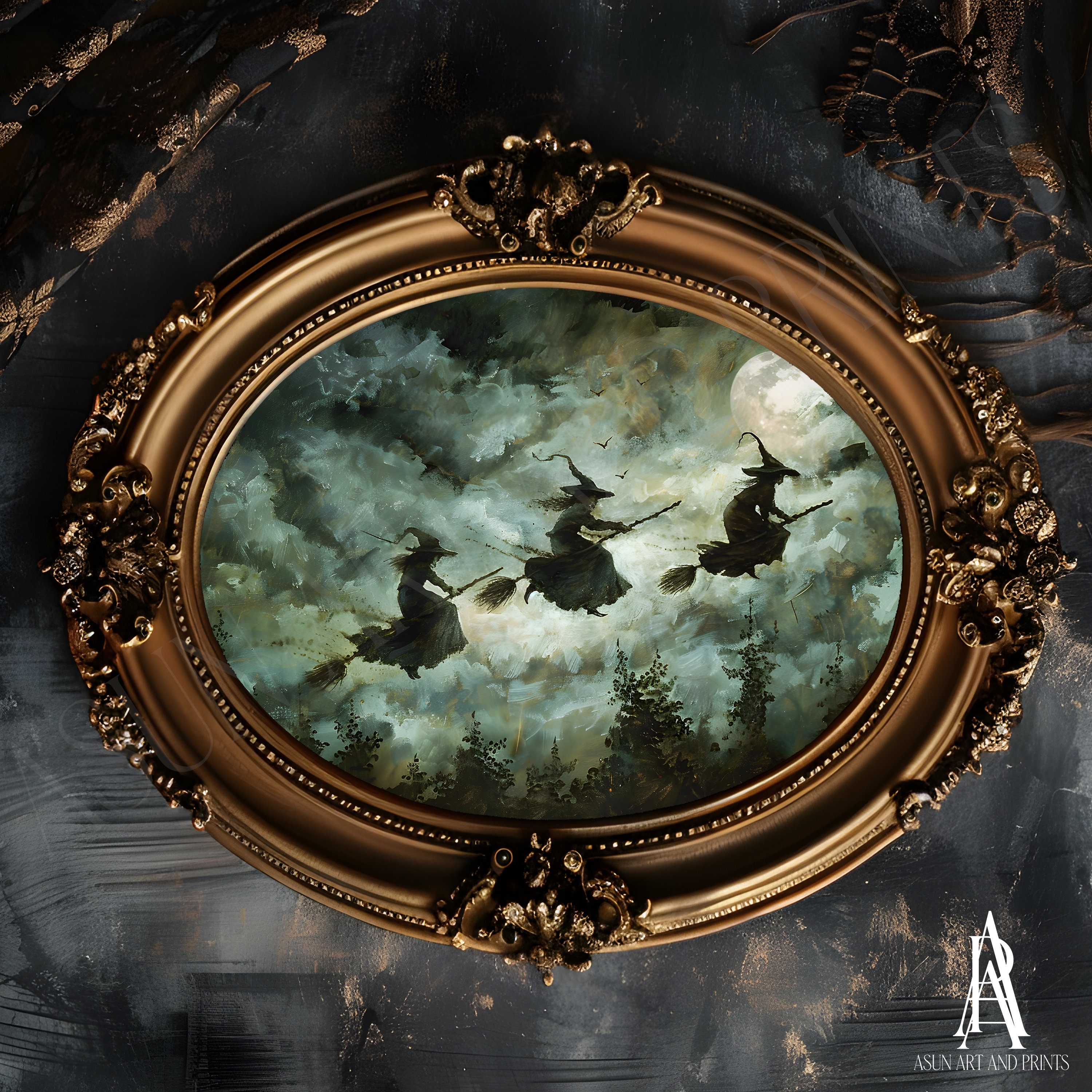 Dark Moody Witches Oil Painting Witchy Vintage Halloween Witchy Decor Witch Wall Art Dark ...