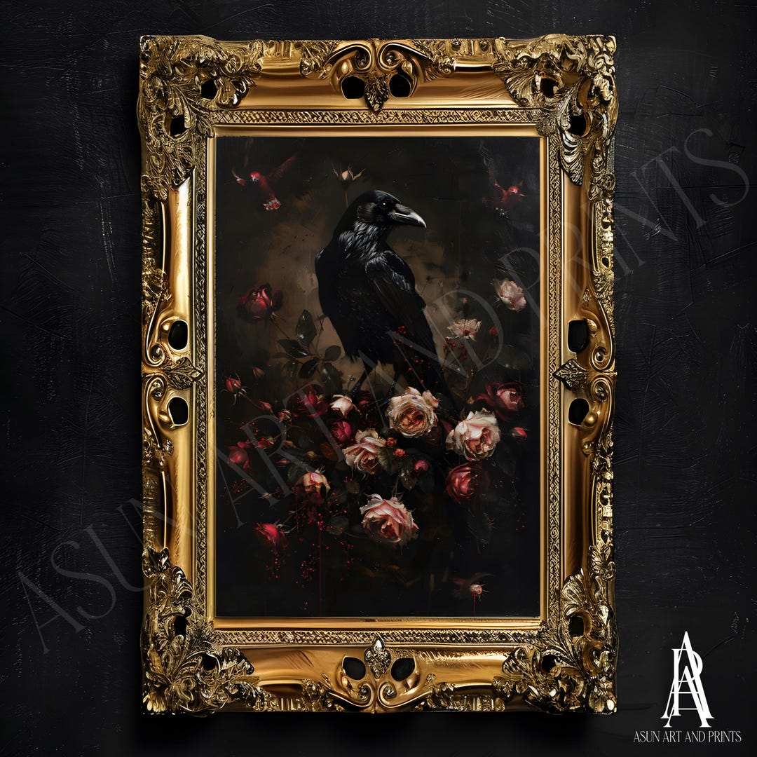 MOODY CROW PAINTING | Vintage European Art, Dark Moody Prints, Vintage ...
