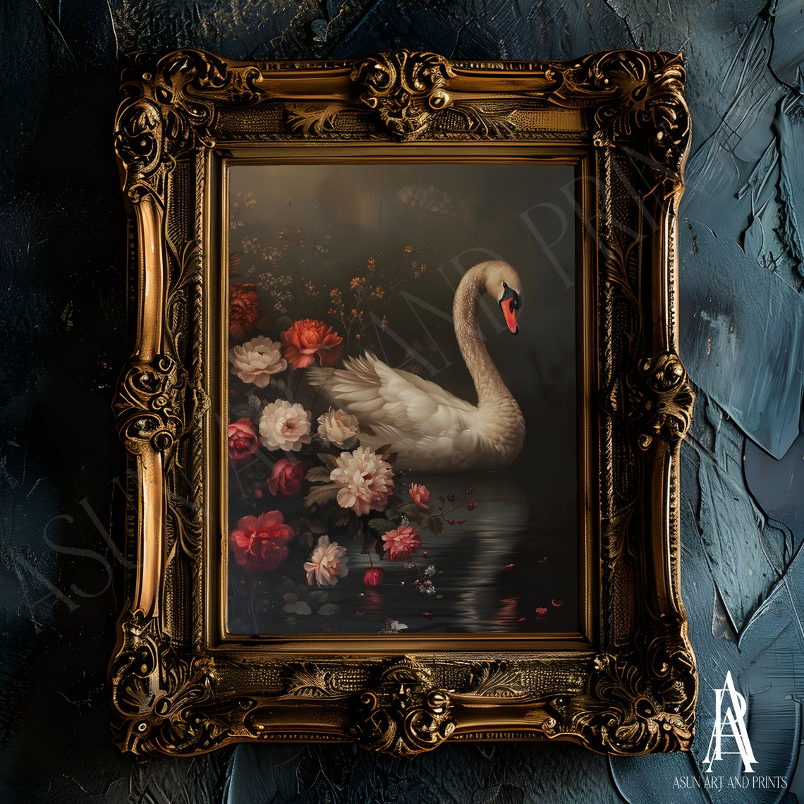 MOODY SWAN PAINTING Vintage European Art, Dark Moody Prints, Vintage ...