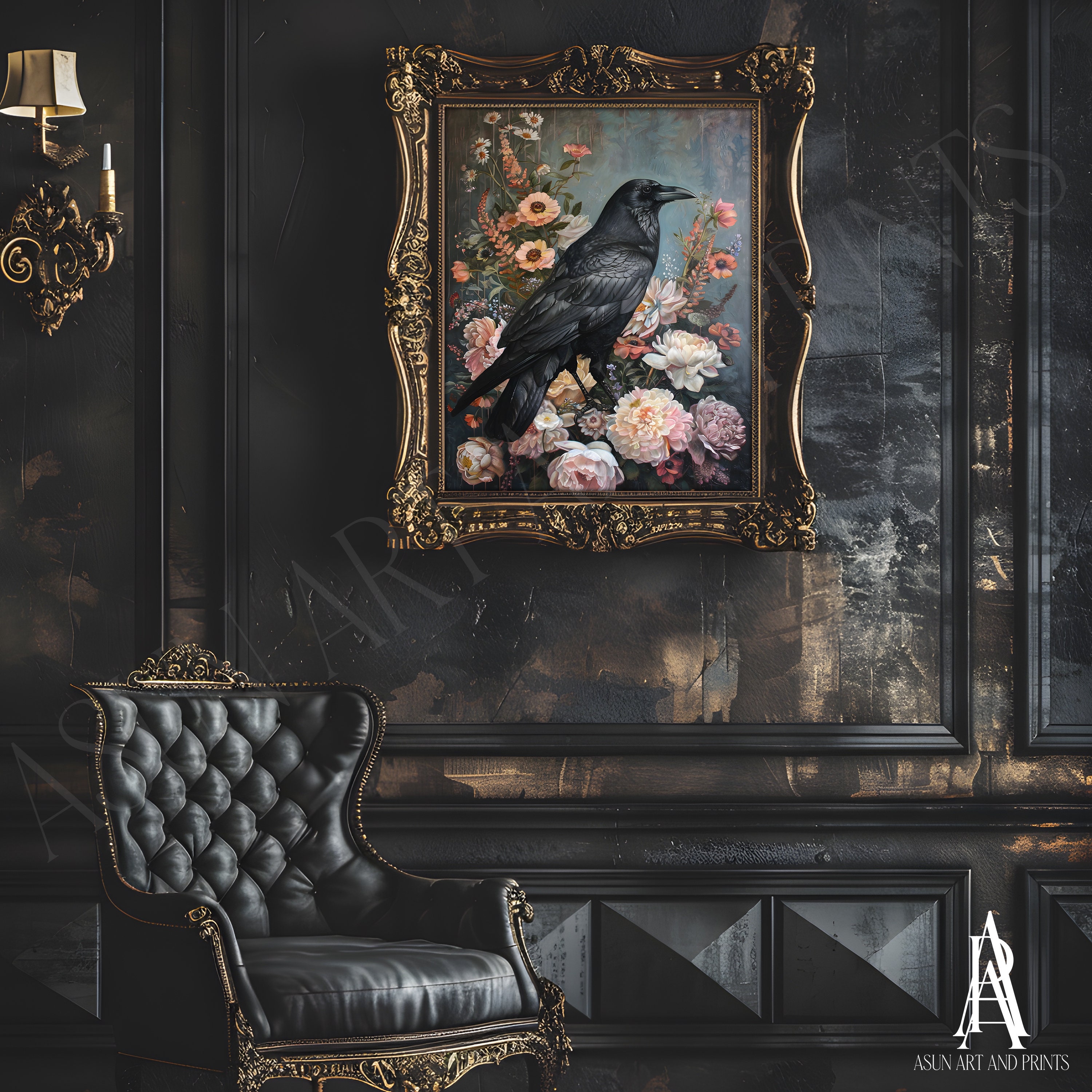 MOODY CROW PAINTING Vintage European Art, Dark Moody Prints, Vintage Gallery Wall, Moody Vintage ...