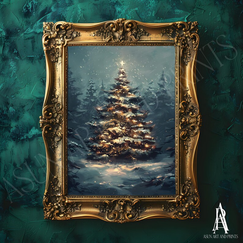 MOODY CHRISTMAS Tree PAINTING Vintage European Art, Dark Moody Prints ...