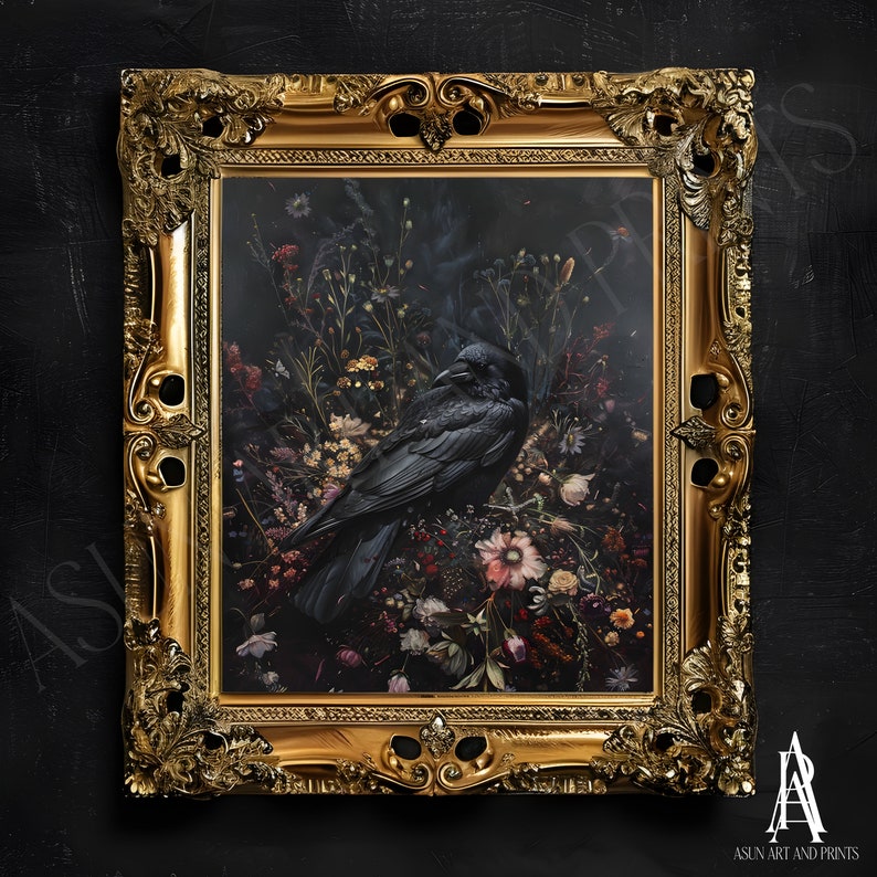PRINTED & SHIPPED Moody Crow | Vintage European Art, Dark Moody Prints, Vintage Gallery Wall ...