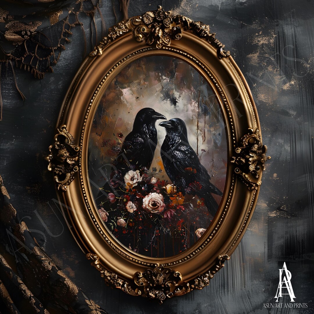 MOODY CROW PAINTING | Vintage European Art, Dark Moody Prints, Vintage Gallery Wall, Moody ...