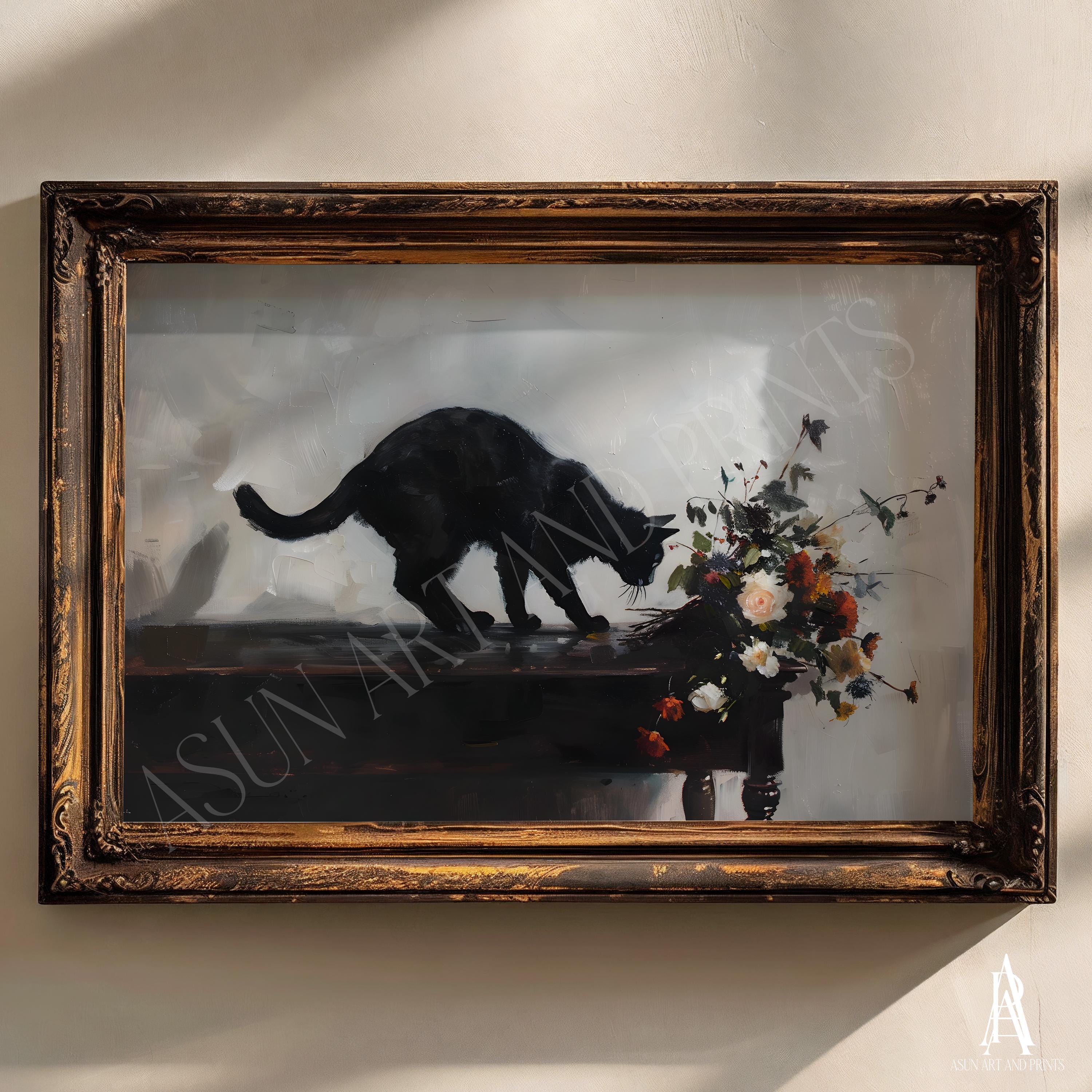 MOODY Cats | Vintage European Art, Dark Moody Prints, Vintage Gallery ...
