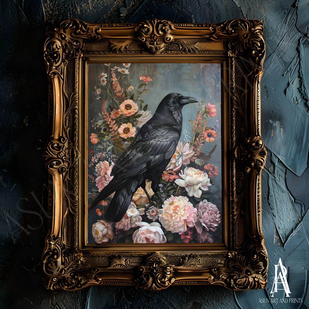 MOODY CROW PAINTING | Vintage European Art, Dark Moody Prints, Vintage Gallery Wall, Moody ...
