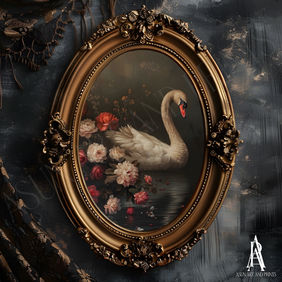 PRINTED & SHIPPED Moody Swan | Vintage European Art, Dark Moody Prints ...