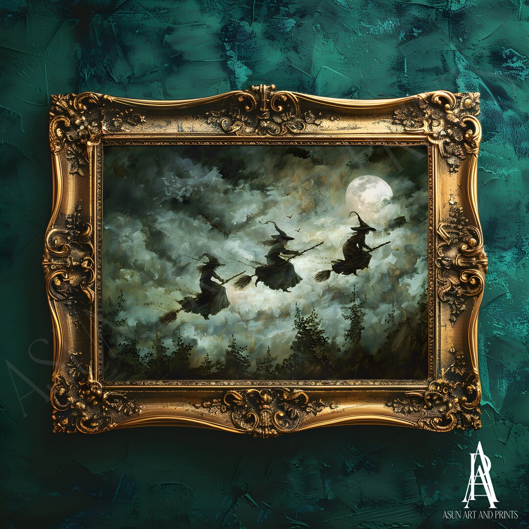 Dark Moody Witches Oil Painting | Witchy Vintage Halloween | Witchy Decor| Witch Wall Art| Dark ...