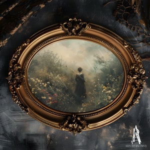 MOODY LADY in the Garden| Vintage European Art, Dark Moody Prints ...