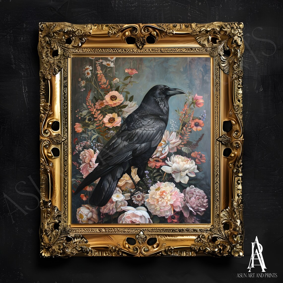 MOODY CROW PAINTING Vintage European Art, Dark Moody Prints, Vintage Gallery Wall, Moody Vintage ...