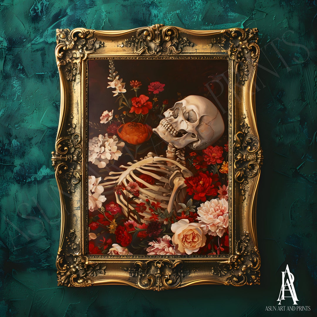 MOODY SKULL PAINTING | Vintage European Art, Dark Moody Prints, Vintage ...