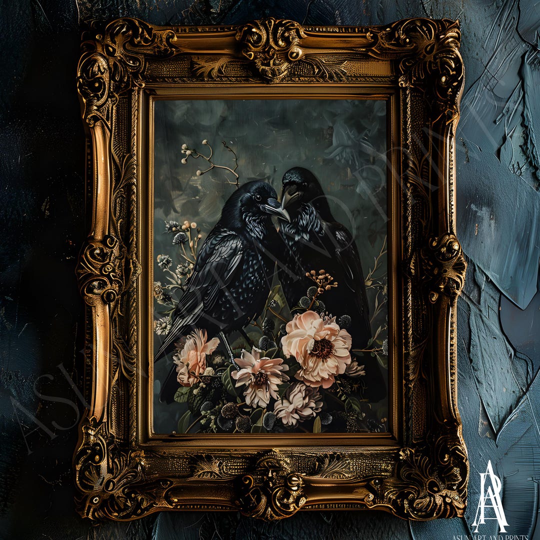 MOODY CROW PAINTING | Vintage European Art, Dark Moody Prints, Vintage ...
