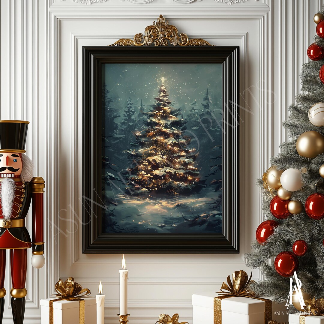 MOODY CHRISTMAS Tree PAINTING | Vintage European Art, Dark Moody Prints ...