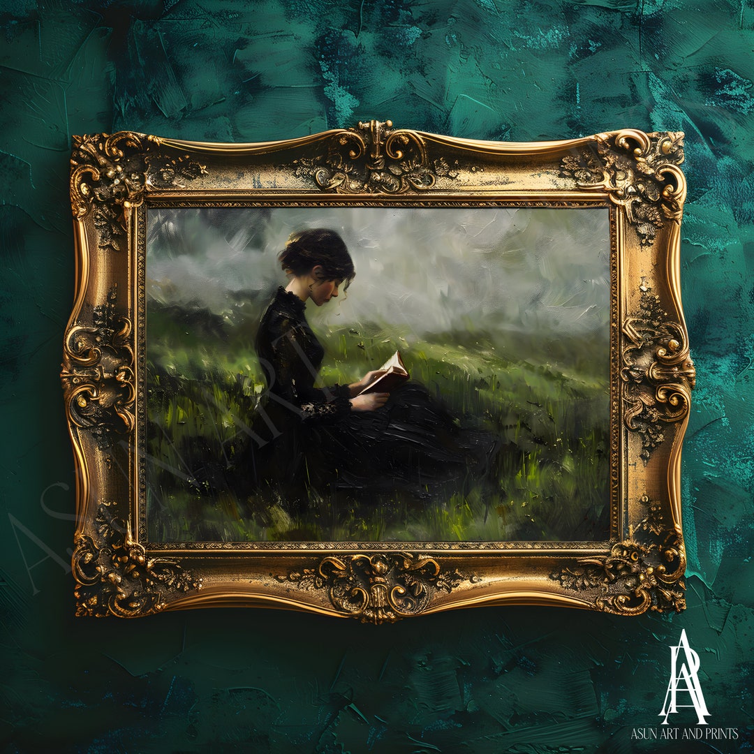MOODY OIL PAINTING | Vintage Woman Portrait Wall Art | Woman Reading ...