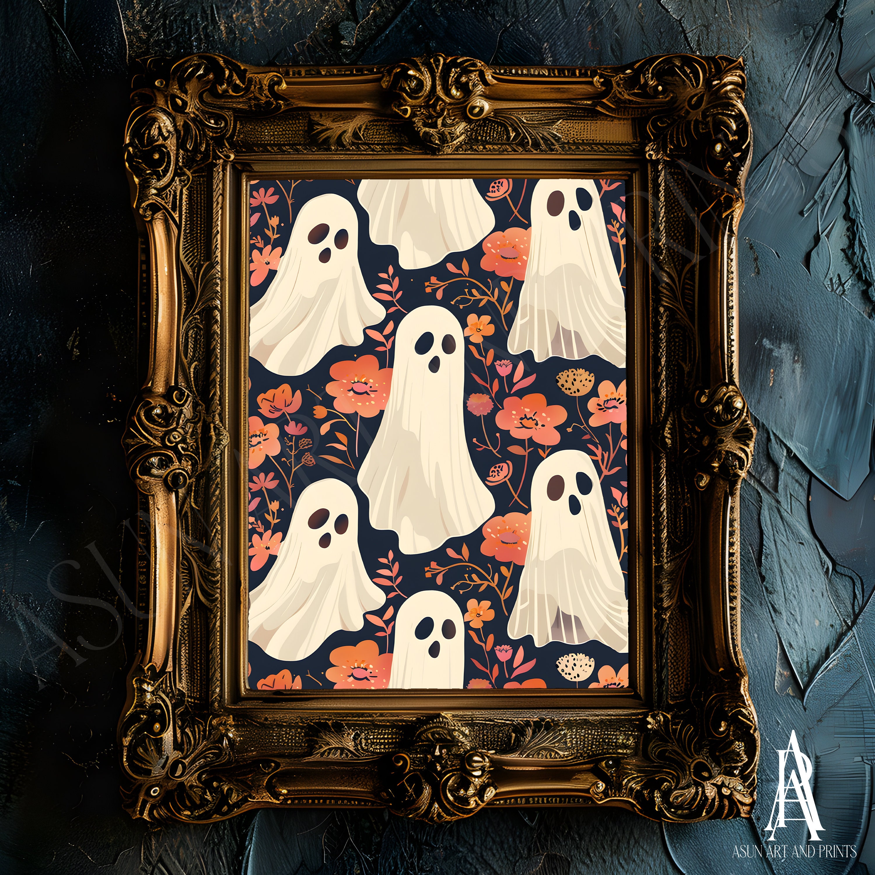 Ghost Floral Print | Halloween Poster |spooky Wall Art| Ghost Picture ...