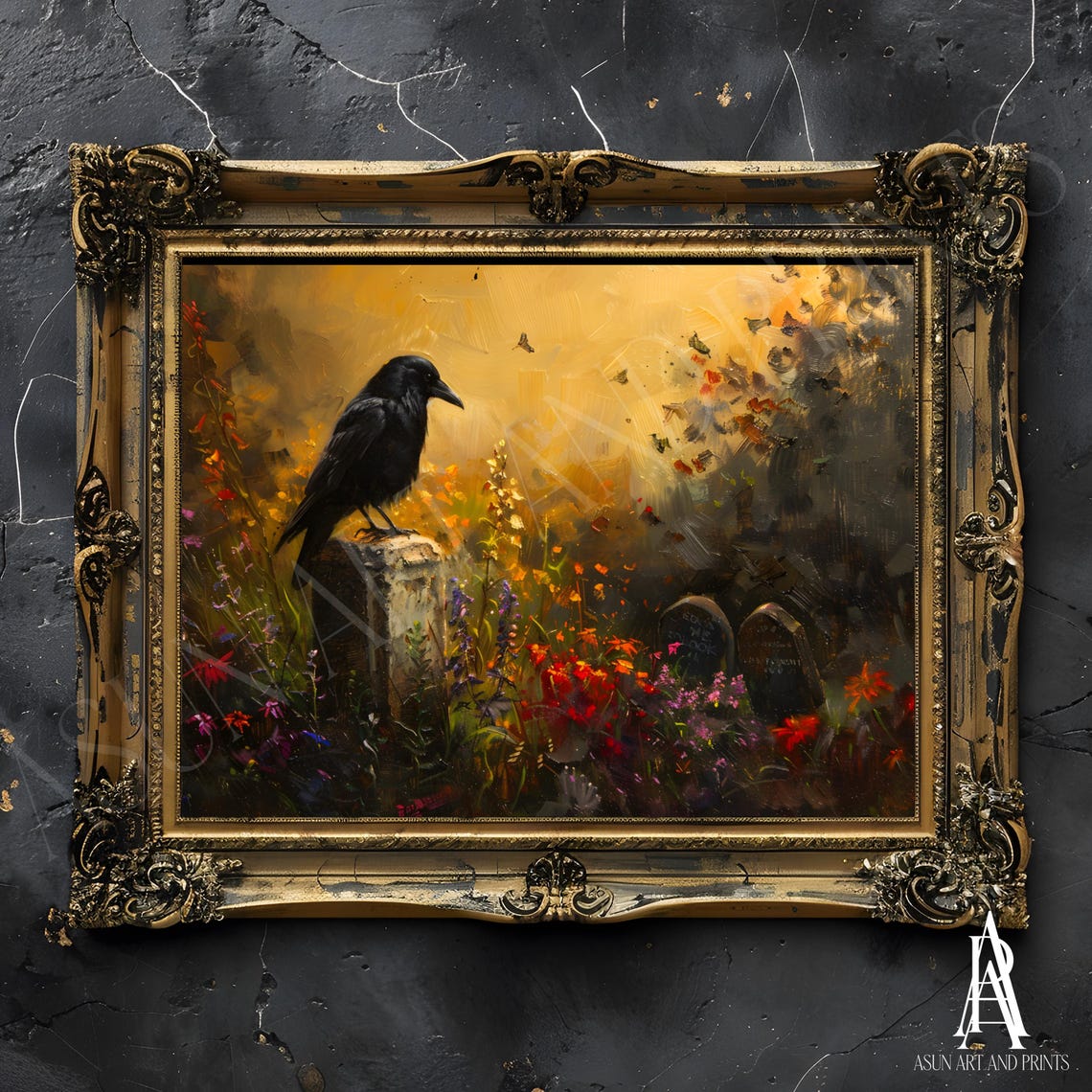 MOODY CROW PAINTING Vintage European Art, Dark Moody Prints, Vintage Gallery Wall, Moody Vintage ...
