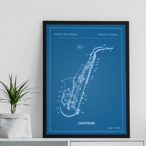 Downloadable Vintage Saxophone Patent Poster - Blueprint Music Decor ...