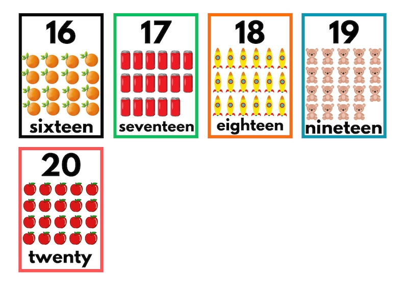20 Number Cards, Numbers 0-20 Printable Flashcards, Preschool Counting ...