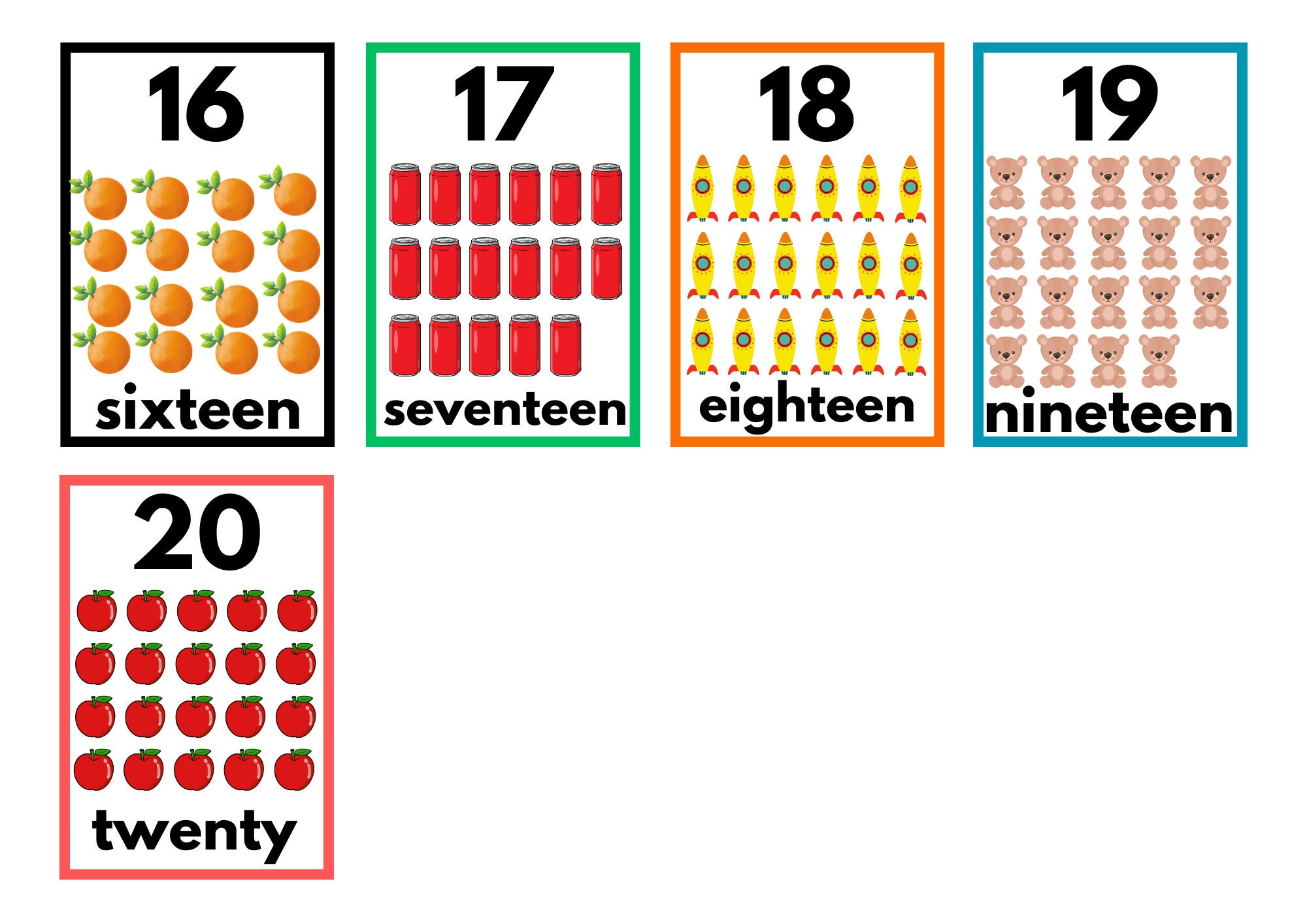 20 Number Cards, Numbers 0-20 Printable Flashcards, Preschool Counting ...