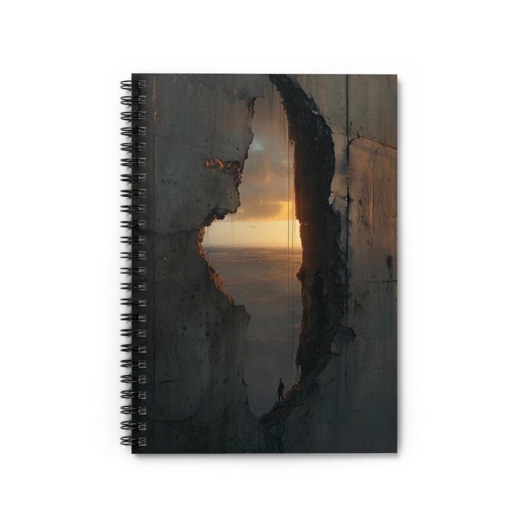 Dystopian Wall Notebook Cover Art. Man Escapes From a Dystopian World ...