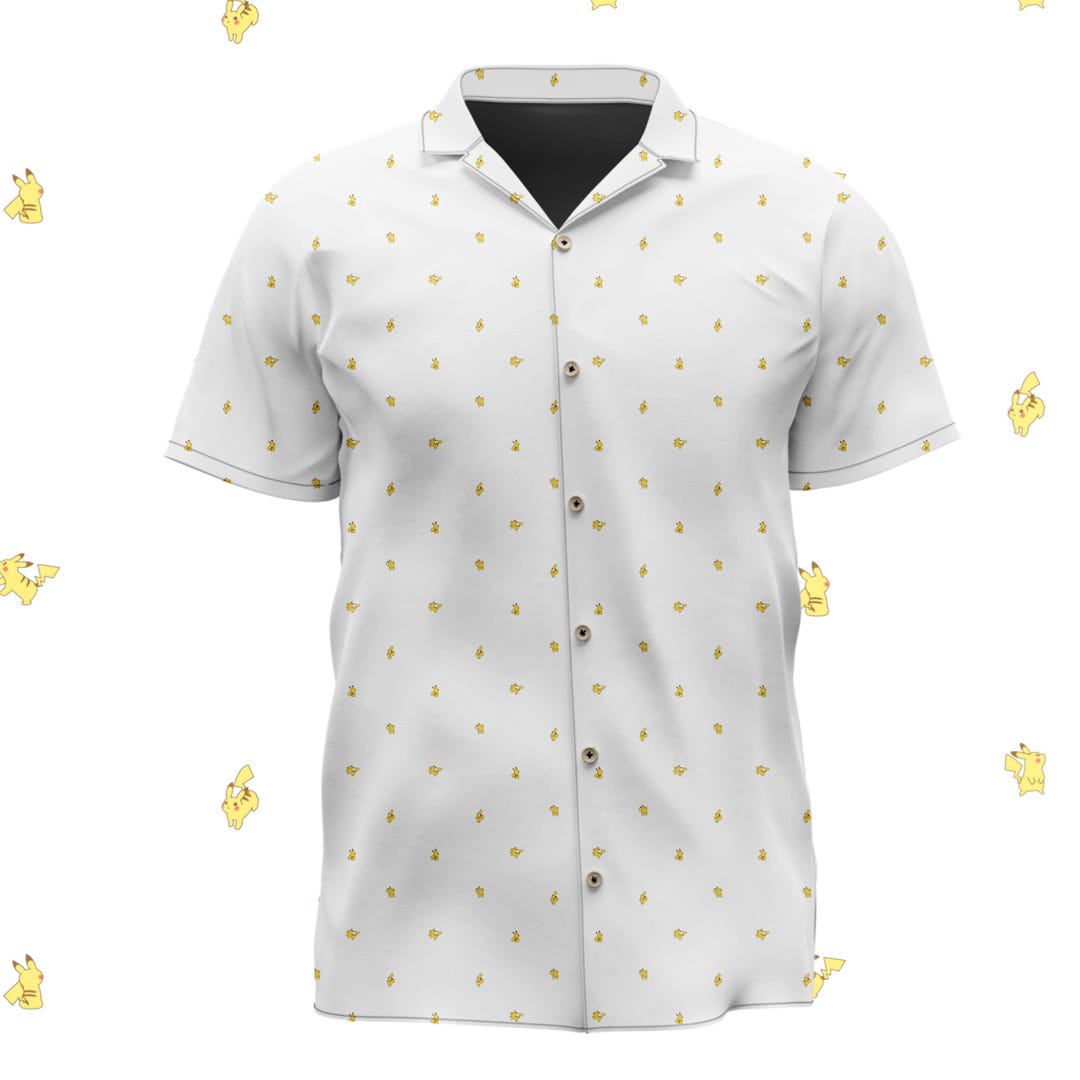 025 Pikachu Kanto Hawaiian Shirt, Gender Neutral Video Game Button-up ...
