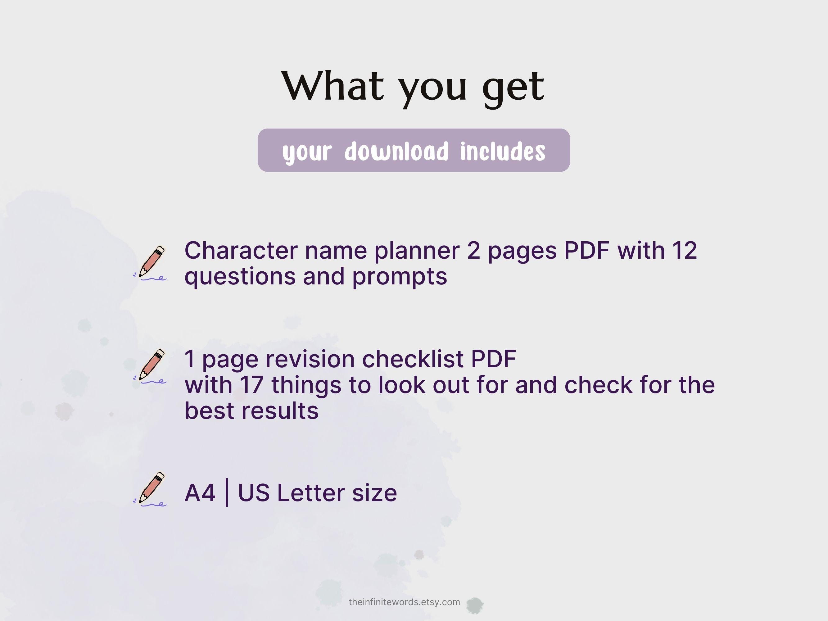 Character Name Planner Template, Nanowrimo Character Development ...
