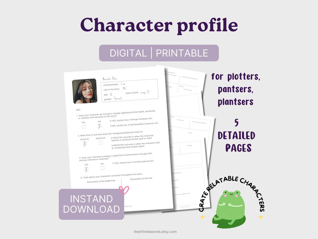 Character Profile Sheet Template, Printable & Digital Character Trait ...