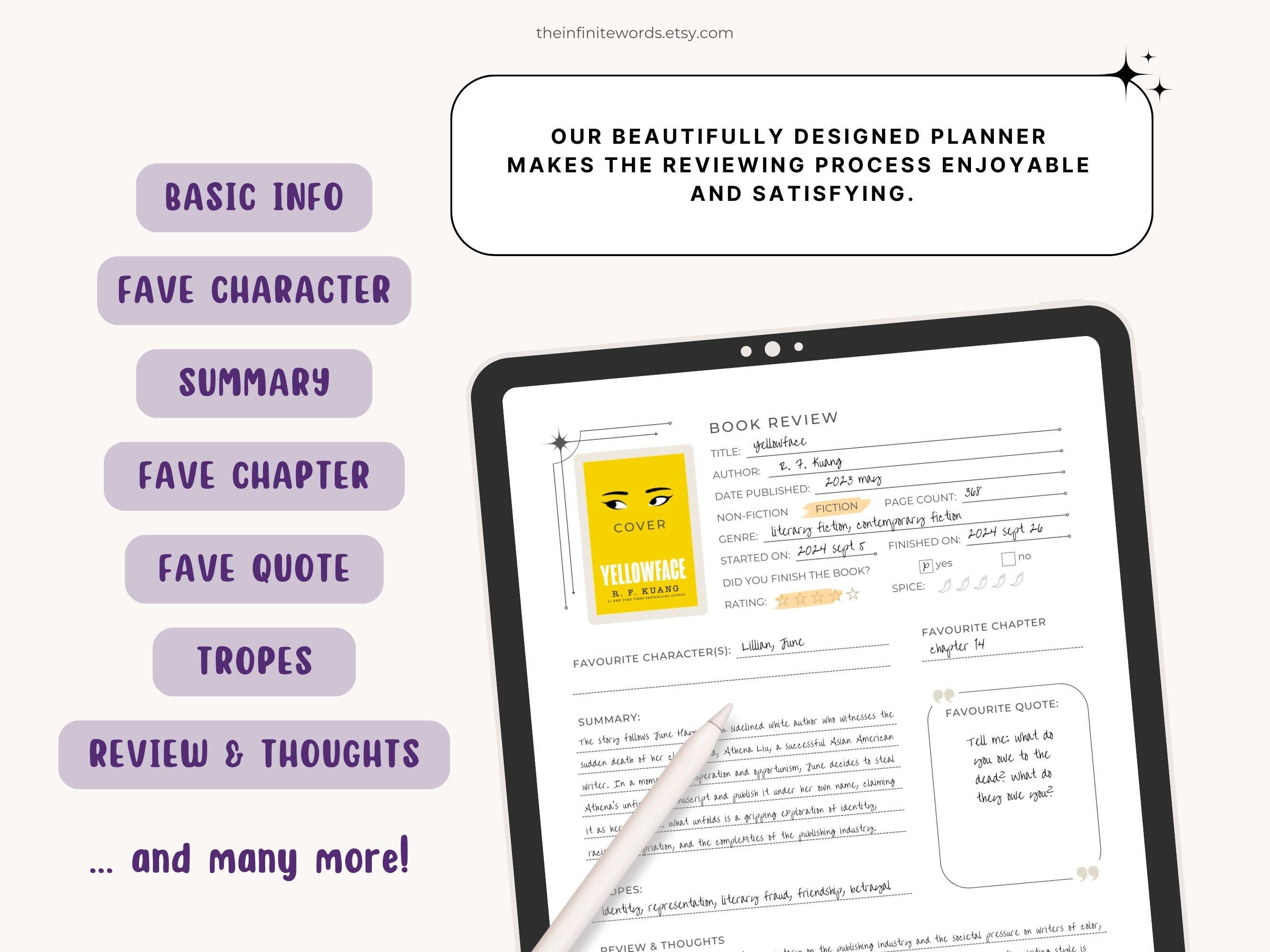 Book Review Reading Journal Template, Printable Digital Book Club ...