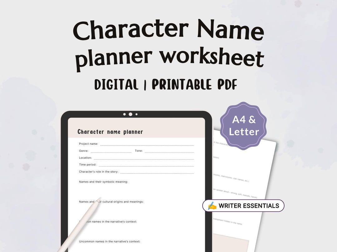Character Name Planner Template, Nanowrimo Character Development ...