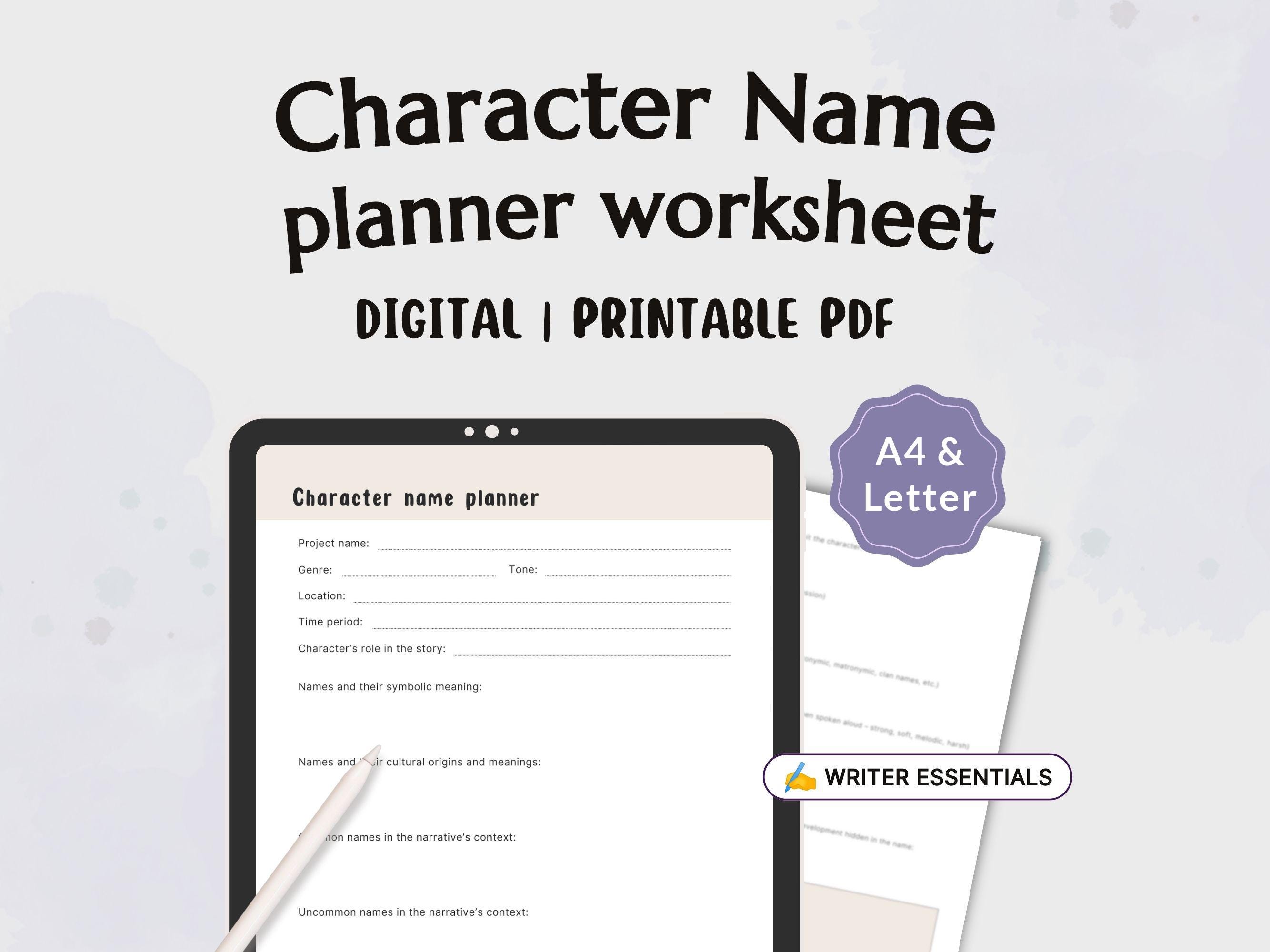 Character Name Planner Template, Nanowrimo Character Development ...