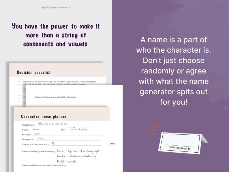 Character Name Planner Template, Nanowrimo Character Development ...